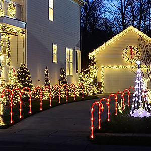 Christmas Candy Cane Lights Pathway Markers Outdoor Christmas Decorations Yard, 10 Pack 22" Waterproof Xmas Candy Cane Lights with 8 Modes & Stakes, for Holiday Party Walkway Patio Garden Indoor Decor