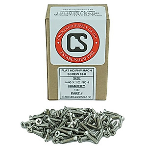 Stainless 4-40 x 1/2" (3/8" to 1-1/2" Available) Flat Head Machine Screws, Full Thread, Phillips Drive, Stainless Steel 18-8, Machine Thread (4-40 x 1/2")