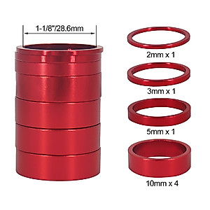 PLATT Bike Headset Spacer Aluminium Alloy Bicycle Stem Headset Spacers Fit 1 1/8-Inch Stem for MTB BMX Road Bikes 2/3/5/10mm(Red 7PCS)