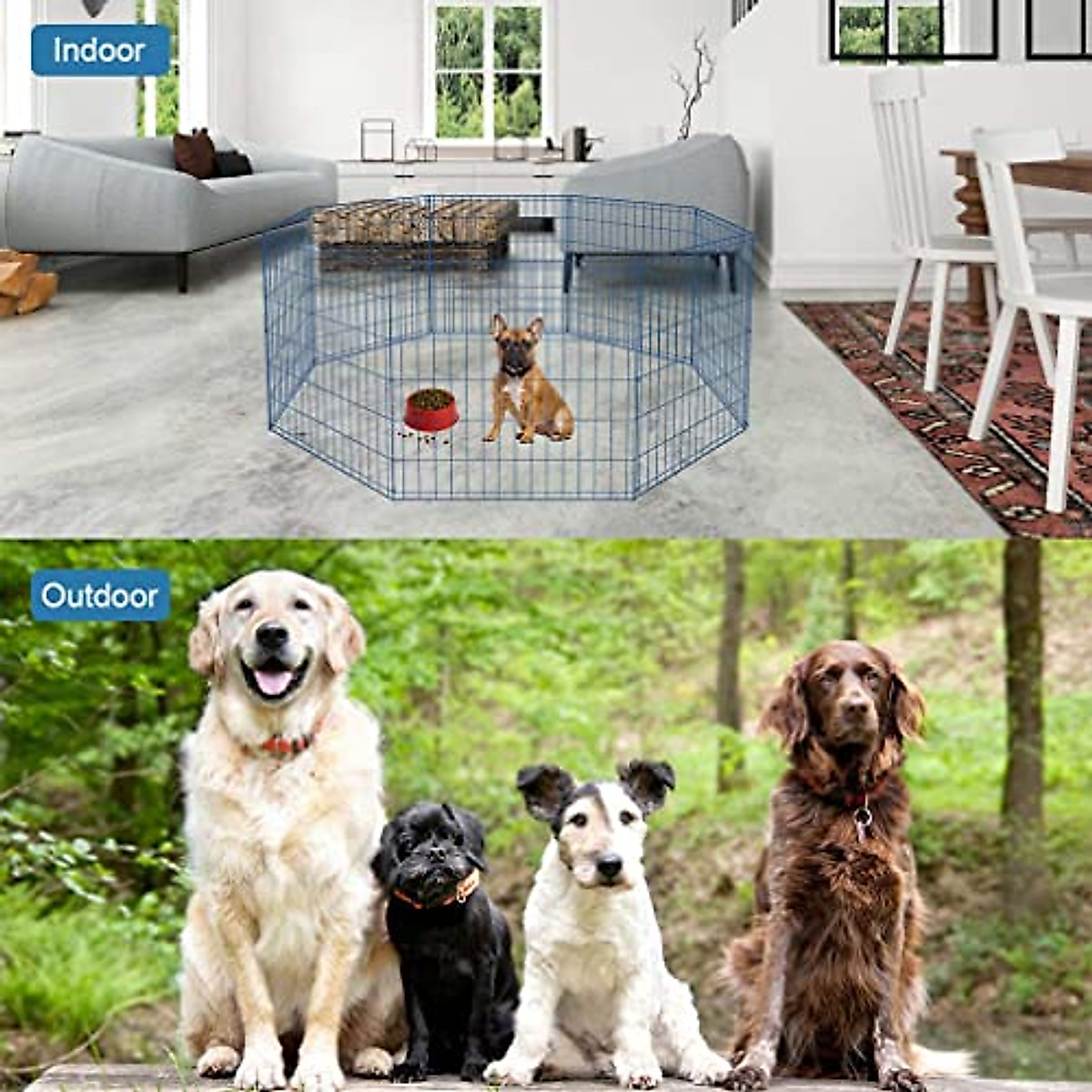 BestPet Dog Playpen Metal Wire Playpen Dog Pen 8 Panel Indoor Outdoor Metal Protable Folding Animal Exercise Dog Fence 24 Inch,Blue