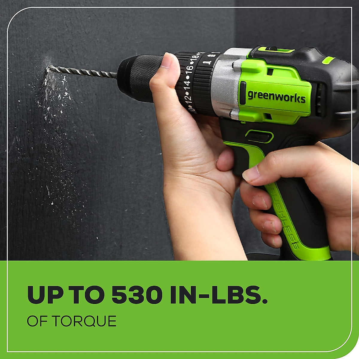 Greenworks 24V Brushless 1/2" Hammer Drill (530 in-lbs.) 2.0Ah Battery and Charger Included, DDG402