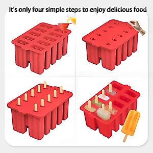 Silicone Popsicles Molds, Homemade ICE Popsice Molds Food Grade BPA-Free with Popsicles Maker Sticks Popsicles Bags A Funnel, Popcycle Maker (Red-10 Cavity)