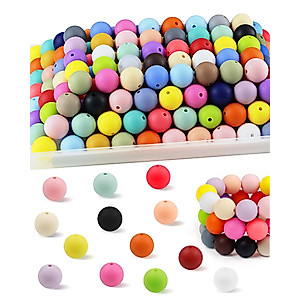150PCS FIVEIZERO Silicone Beads, 30 Colors 15mm Silicone Beads Bulk for Keychain Making,Focal Beads Rubber Round Bulk Beads Mixed Color Silicone Beads for DIY Crafts Making
