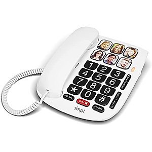SMPL Hands-Free Dial Photo Memory Corded Phone, One-Touch Dialing, Large Buttons, Flashing Alerts, Durable, Perfect for Seniors, Alzheimer's, Dementia, Hearing Impaired