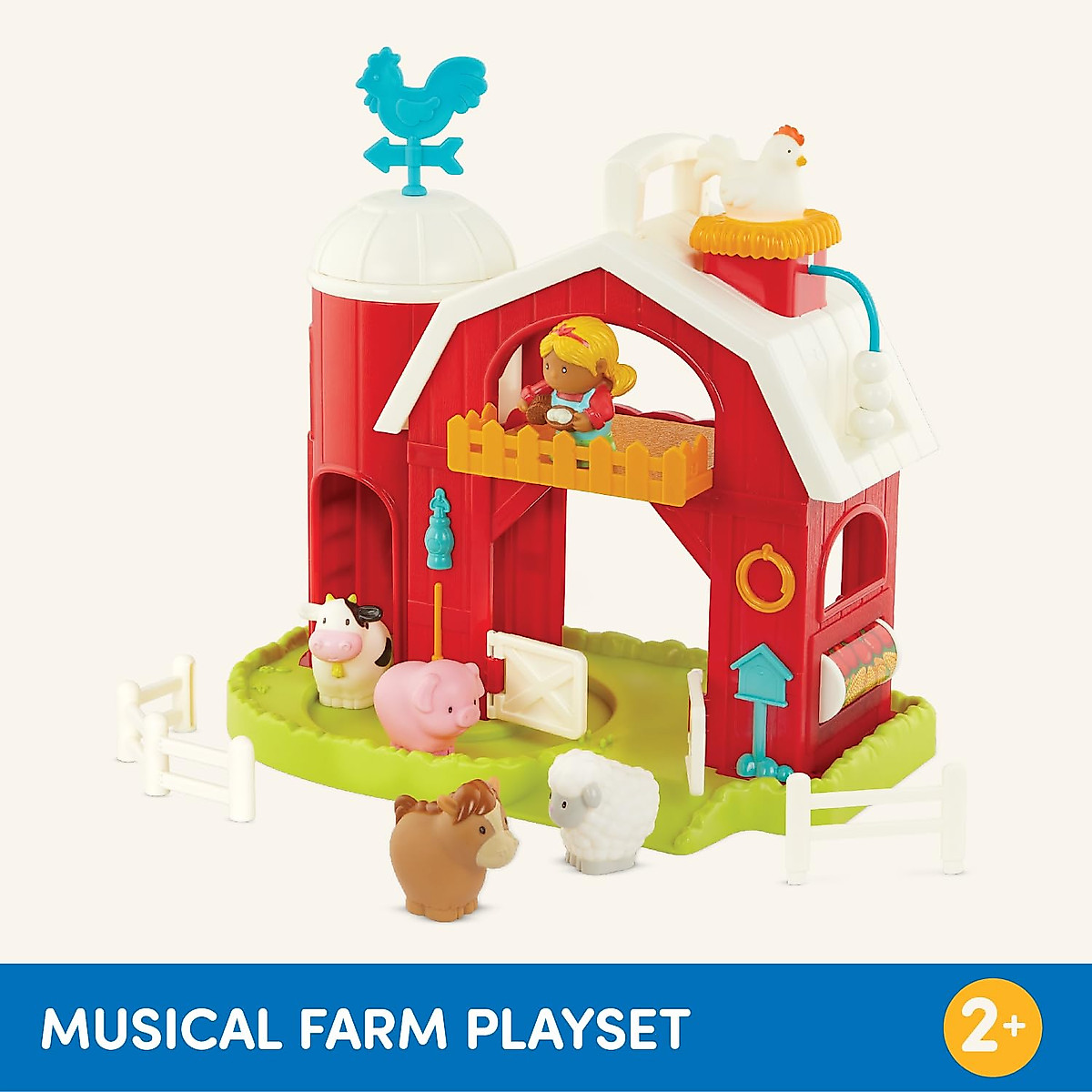 Battat – Farm Animal Toys – 10Pc Toy Farm Set For Kids, Toddlers – Toy Barn & Farm Animals – Music & Animal Sounds – Pretend Play Toy – Musical Farm Playset