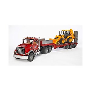 Bruder Toys 02813 Mack Granite Flatbed Truck with JCB Loader Backhoe
