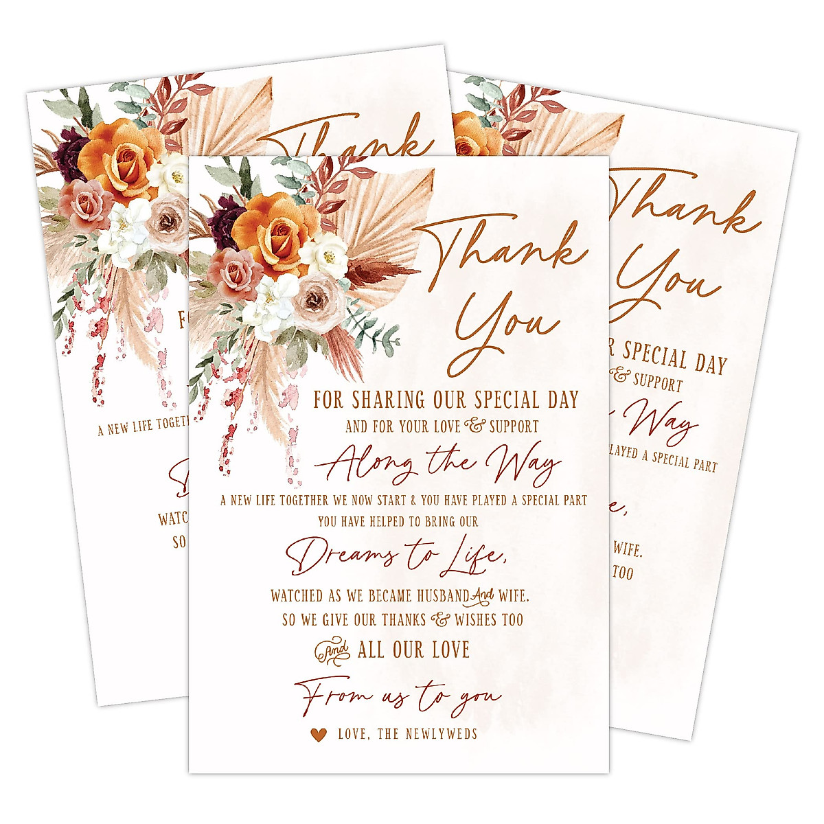 Your Main Event Prints 50 Boho Orange and Terracotta Floral Wedding Thank You Place Setting Cards, Great For Adding to Your Table Centerpieces and Wedding Decorations for Receptions, Pack of 50 Cards