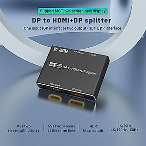 HEZOOMS DisplayPort to DisplayPort HDMI-Compatible Splitter Adapter MST SST Mode 8K@30Hz 4K@120Hz 1 in 2 Out Directional DP1.4 Splitter Dual Monitor for DP and HD Multi Screen simultaneous displays