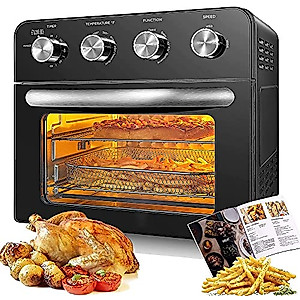 A/C 10-in-1 Air Fryer Oven, 24 QT large Convection Toaster Oven with Rotisserie and Dehydrator, 1700W Oil-free Cooking, 6 free Accessories & 75 Recipes, Black (FM-9015)