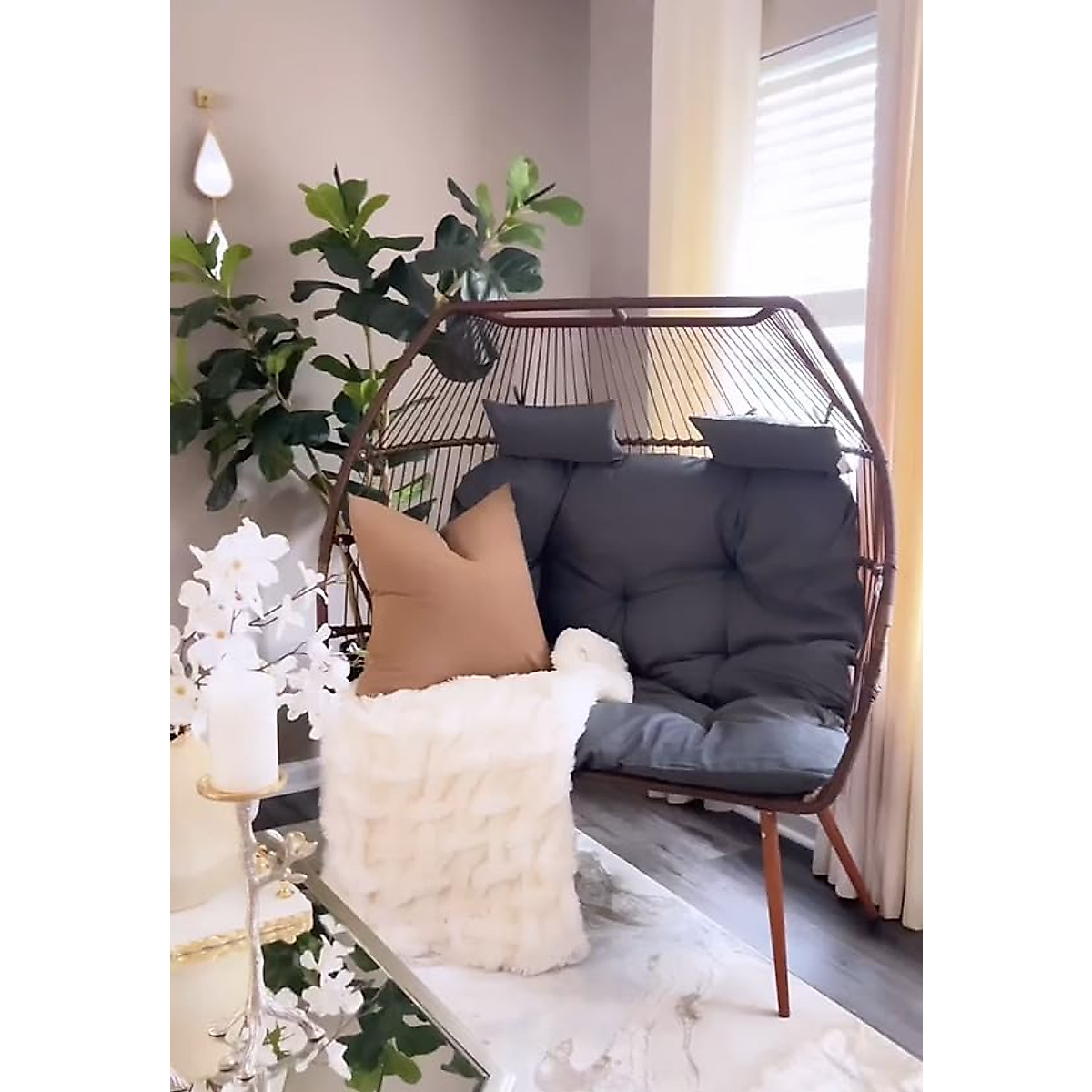 YITAHOME Double Egg Chair with Legs 2 Person Wicker Egg Chair Indoor Outdoor Patio Egg Chair with Cushions 510lbs for Patio, Bedroom, Garden and Balcony, Gray