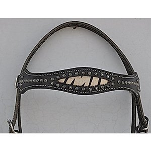 GSk Reitsports New Premium Leather Western Headstall Mini Studs Black Zebra Printed Padded Black