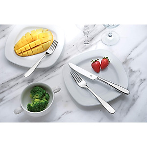 DANIALLI 45-Piece Silverware Set for 8 with Hostess Serving Utensils - 18/10 Stainless Steel, Modern Fidenza Flatware, Mirror-Polished, Dishwasher Safe (45-Piece Dining Set with 5-Piece Serving Set)