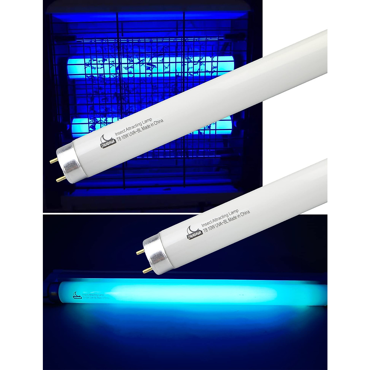 CHKADAWA BL T8 F10W 2 Pack Replacement Bulbs for Aspectek, LiBa 20W Indoor Device, F10T8 BL368nm 10 Watt Tube G13, 13'' Linear Black Light Fluorescent Tube.