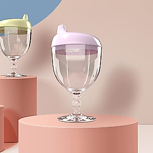 kaiwern Plastic Goblet Cup, Wine Sippy Cup Baby Party Cups Beverage Mug Milk Bottle with Lid, Baby Goblet Sippy Cup No Spill Plastic Wine Glass for Birthday Party Celebration (Purple)