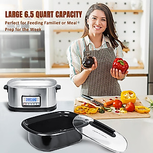 spoonlemon 6.5Qt 11-in-1 Multi Cooker, Digital Programmable Slow Cooker With Bake, Sauté, Roast, and Sous Vide functions, 1500W Timer&Temp Control,Dishwasher Safe Lid&Nonstick Inner Pot