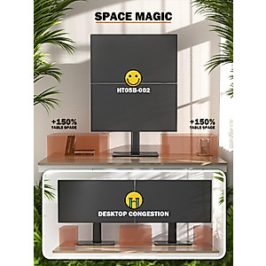 Dual Monitor Stand - Vertical Stack Screen Free-Standing Monitor Riser Fits Two 13 to 34 Inch Screen with Swivel, Tilt, Height Adjustable, Holds One (1) Screen up to 44Lbs HT05B-002