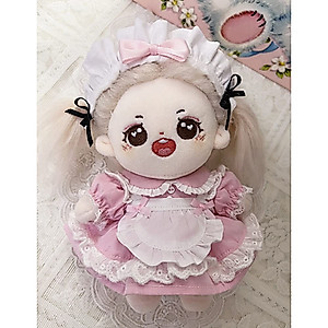 niannyyhouse 15cm Plush Doll Clothes Maid Set Headdress Dress Apron Shorts 6in Doll Dress Up (Pink)