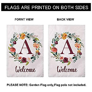 ULOVE LOVE YOURSELF Letter A Garden Flag with Flowers Wreath Double Sided Print Welcome Garden Flags Outdoor House Yard Flags 12.5 x 18 Inch