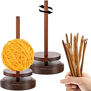 Juexica 2 Pcs Wood Yarn Holder with 12 Bamboo Crochet Hooks Wooden Yarn Holder with Twirling Mechanism Wooden Spinning Yarn Crochet Needles for Knitting Crocheting DIY Crafts Gifts(Red Brown)