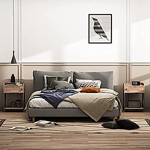 JAXPETY Set of 2 Industrial Wood Nightstand with Charging Station and USB Ports, Accent End Table with Storage and Shelf, Night Stand Bedside Table for Home Bedroom, Small Spaces, Washed Grey