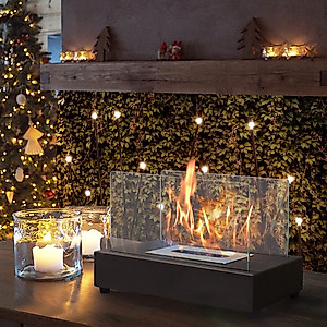 Tabletop Fireplace, Portable Rectangle Ventless Black Fire Pit Bowl Pot Indoor Outdoor, Bio Ethanol Clean Burning