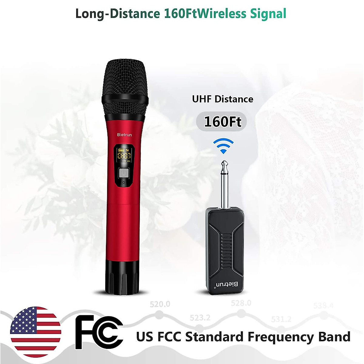 Wireless Microphone, Uhf Metal Dynamic Handheld Karaoke Mic, Rechargeable Receiver (Work 6hs),160ft Range, for Karaoke, Singing, Stage, Wedding, Speech, Karaoke Machine, Speaker, Amplifier, Mixer