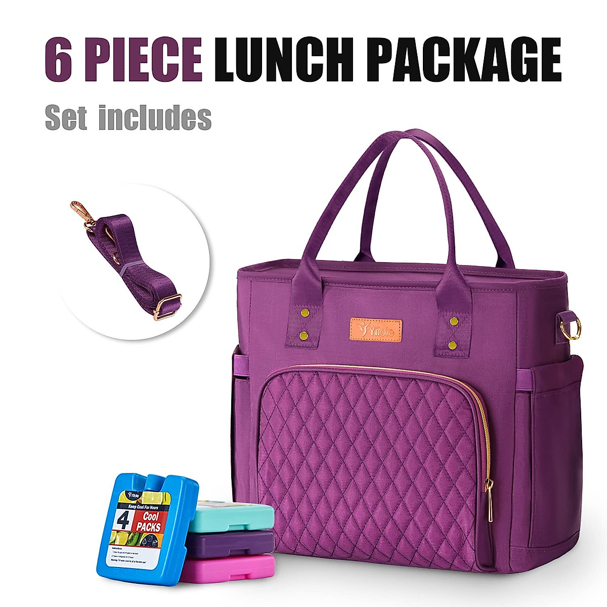 Yitote Lunch Bag Women Insulated with 4 Icepacks,Cute Lunch Bags for Women with Bottle Holder,Lunch Box for Women Lunch Bag with Adjustable Shoulder Strap,Women Lunch Bags for Work (Black)