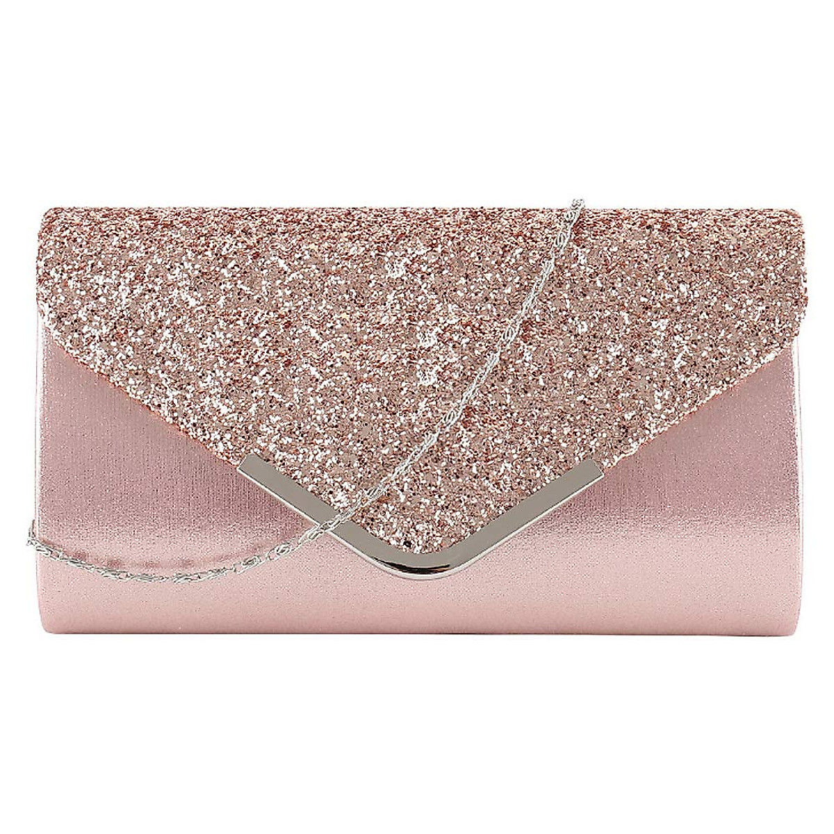 DIGOGO Sequins Flap Evening Purse Envelope Shaped Clutch Purse Chain Crossbody Shoulder Bag for Wedding Party Prom Ball Pink