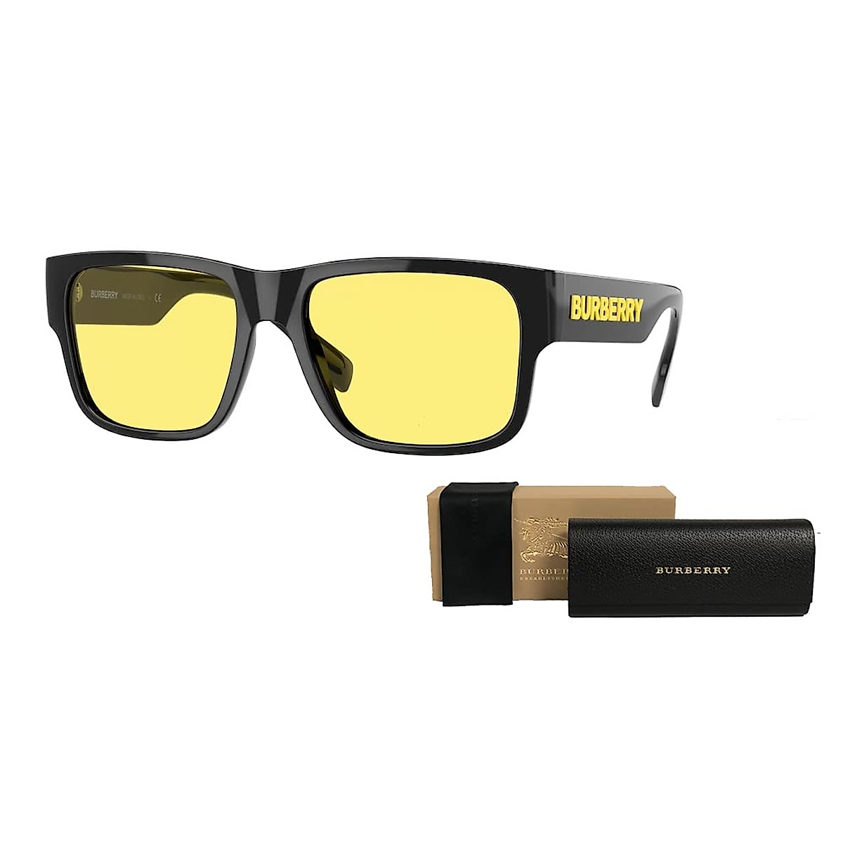 BURBERRY Knight BE4358 300185 57MM Black/Yellow Square Sunglasses for Men + BUNDLE With Designer iWear Eyewear Kit