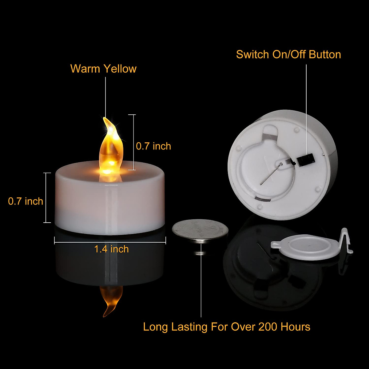 Vickiss Tea Lights Battery Operated Candles,Set of 24 LED Tea Lights Flameless Candles 200+ Hours Flickering Fake Tealights for Sweetest Day Wedding Home Decorations Party (24 Pack Warm Yellow)