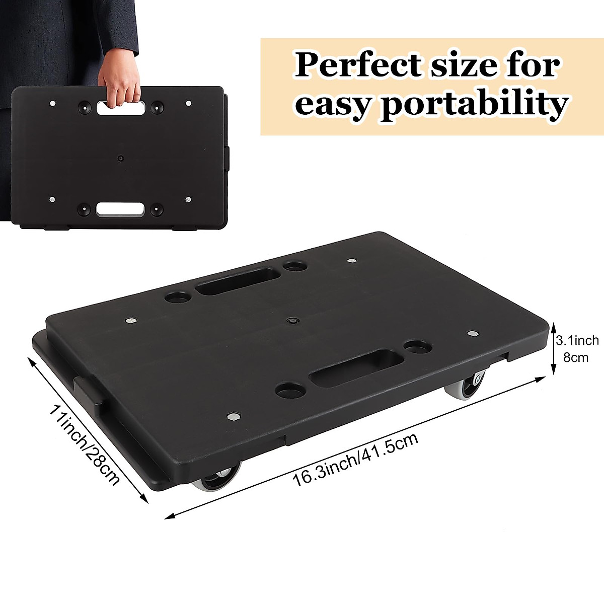 ZUQIAN 2 Pack Furniture Mover 16.3 x 11 Inch with 4 Wheels, Heavy Duty Furniture Dolly 550 Lbs Weight Capacity Each, Portable Furniture Moving Dolly Interlockable for Moving Furniture, Refrigerator