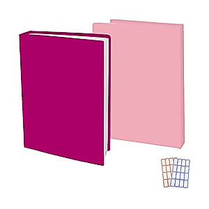 2 Pack Stretchable Book Sleeve Covers, for Paperbacks Hardcover Textbooks up to 9" x 12", Office Supplies with Free Sticker Labels (2 Pack, Rose Red + Pink)