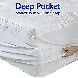 EASELAND RV Short Queen Mattress Topper Pillow Top Mattress Cover Quilted Fitted Mattress Protector Cotton Top 8-21" Deep Pocket Extra Thick Mattress Pad (60x75 Inches, White)