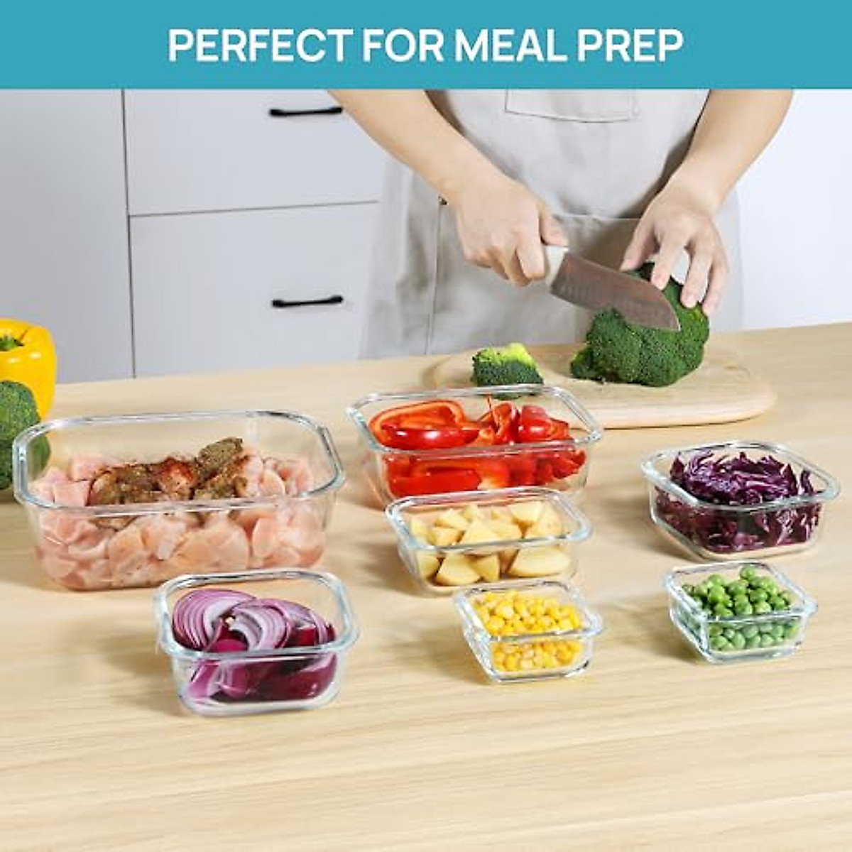 Vtopmart 2.26L/76oz Extra Large Glass Food Storage Containers with Lids, 7 Pack Meal Prep Container Set, Airtight Lunch Bento Boxes with Snap Locking Lids for Microwave, Oven, Freezer, Dishwasher