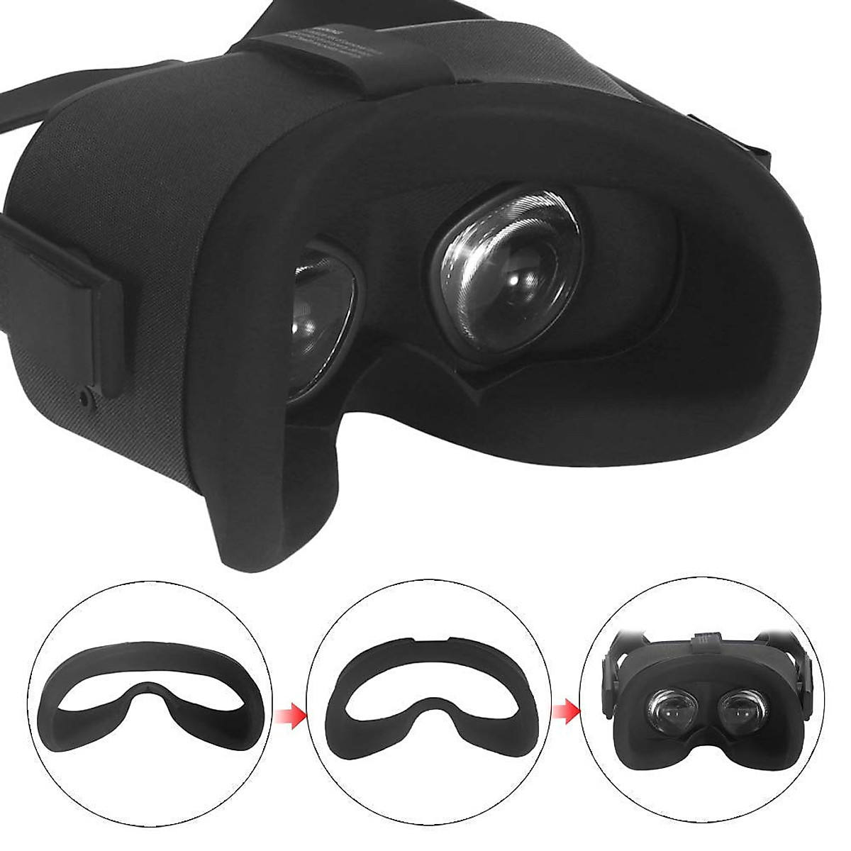 HIJIAO accessories for Oculus Quest VR, including: hard case (black), Silicone Controller Grip Skin (gray), Silicone Knuckle Strap (gray), Silicone Cover (black), Head Strap Pad for Oculus Quest Heads