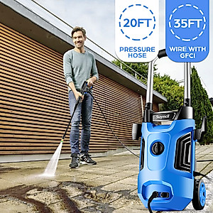 Suyncll Electric Pressure Washer Powered, 2.5 GPM Power Washer 1800W High Pressure Car Cleaner with 4 Nozzles, 20 Ft Hose & 35 Ft Wire, CSA Compliant, Blue