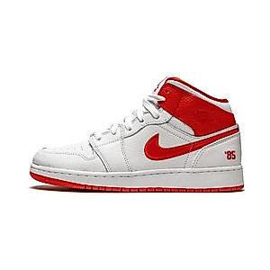 Nike Youth Air Jordan 1 Mid Se GS 85", White/Multi/Color/Chile Red, 6Y