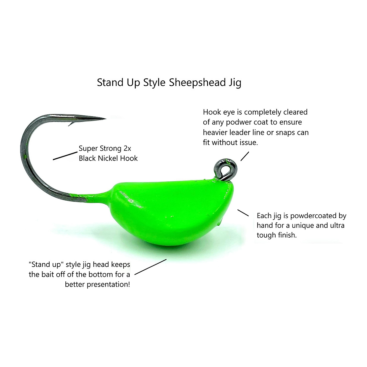 Sheepshead Jig, 2 Pack, Standup Style Jig, Saltwater Fishing Jig, Ultra Tough Powder Coat Finish with 2X Hook, 1/2-2oz Sizes, Multiple Colors, Made in The USA (.5oz, Green Pumpkin)