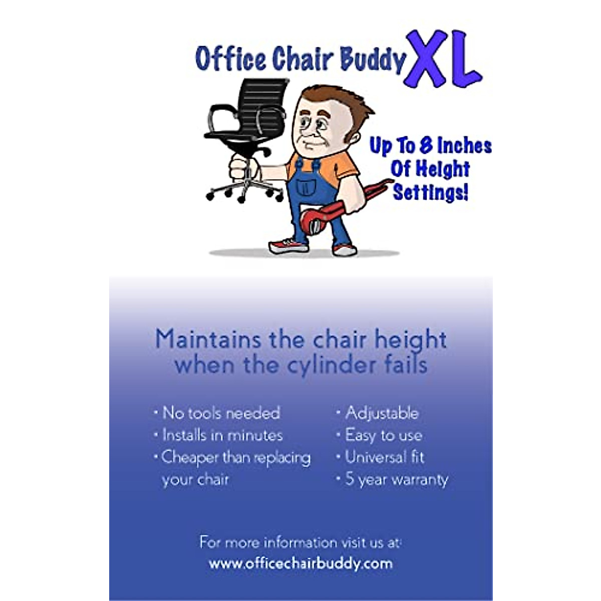 Office Chair Buddy XL - Fix Your Sinking Office Chair in Minutes - Up to 8 Inches of Height Settings - No Tools Needed, Black