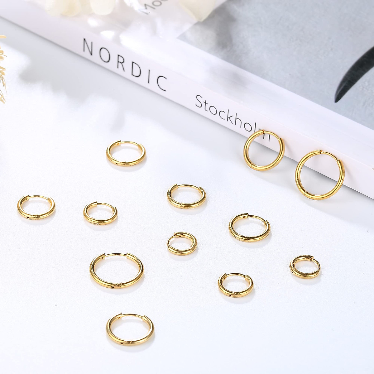 FASACCO 20G Flat Back Cartilage Earrings Hoop Stud Helix Earrings 14K Gold Plated Mini Small Hoop Earrings Flatback Stud Earrings
