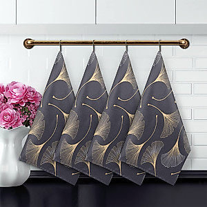 Ginkgo Biloba Kitchen Towels and Dishcloths Set of 4-17.7" x 28.3" Absorbent Dish Towels with Hanging Loop Hand Towel for Farmhouse Bar Towels & Tea Towels