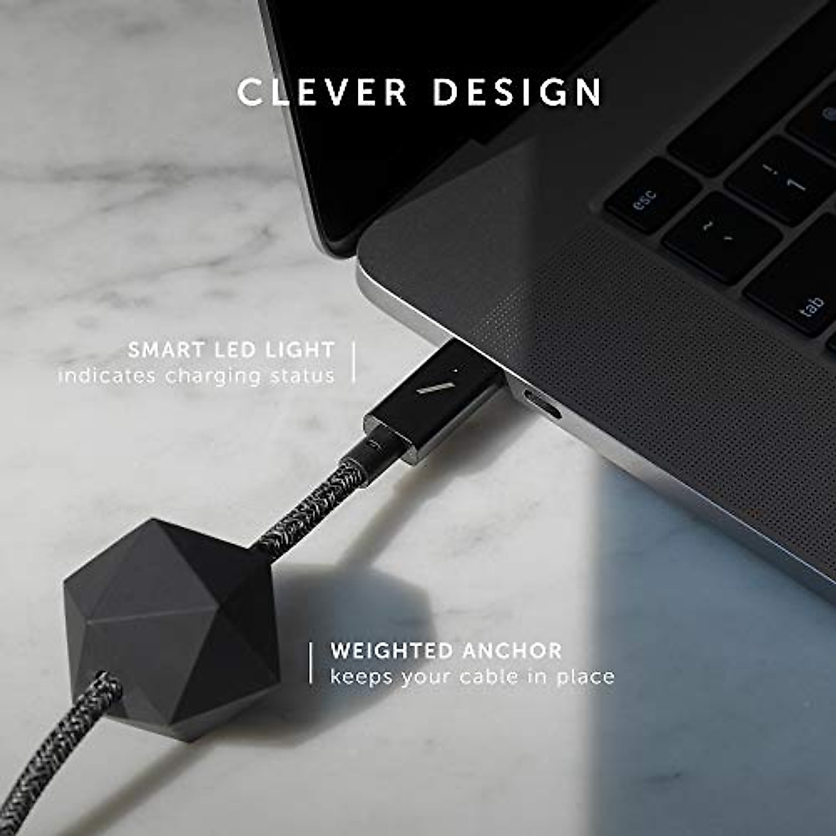 Native Union Type-C Desk Cable – USB-C to USB-C 8ft Ultra-Strong Non-Slip Charging Cable with Anchor Weight Compatible with iPhone 16, MacBook Pro 14" M3, Air 13"/15", Surface Go 3 (Cosmos)