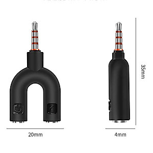 ZTGD Adapter, U-Shaped Portable 3.5mm Stereo Audio Headphone/Mic Splitter Adapter Compatible with Smartphone MP3 MP4 Player Black One Size