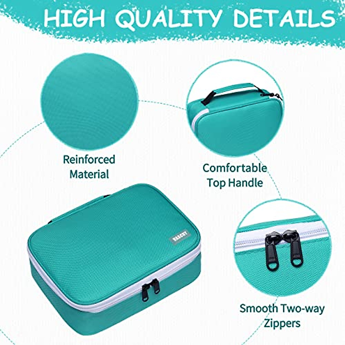 VASCHY Large Pencil Case, Art Color Pencils Pouch with Detachable Layers Multiple Zip Pockets for School Office Stationary Organization Turq