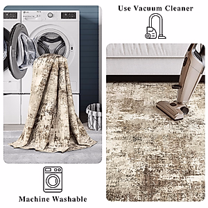 Art&Tuft Area Rugs 8x10, Abstract Washable Rug 8x10 - Ultra Soft and Thin, Low Pile, Stain Resistant Modern Large Area Rugs for Living Room, Bedroom, Office, Brown