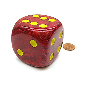 Chessex Vortex 50mm Huge Large D6 Dice, 1 Piece - Red Yellow Pips
