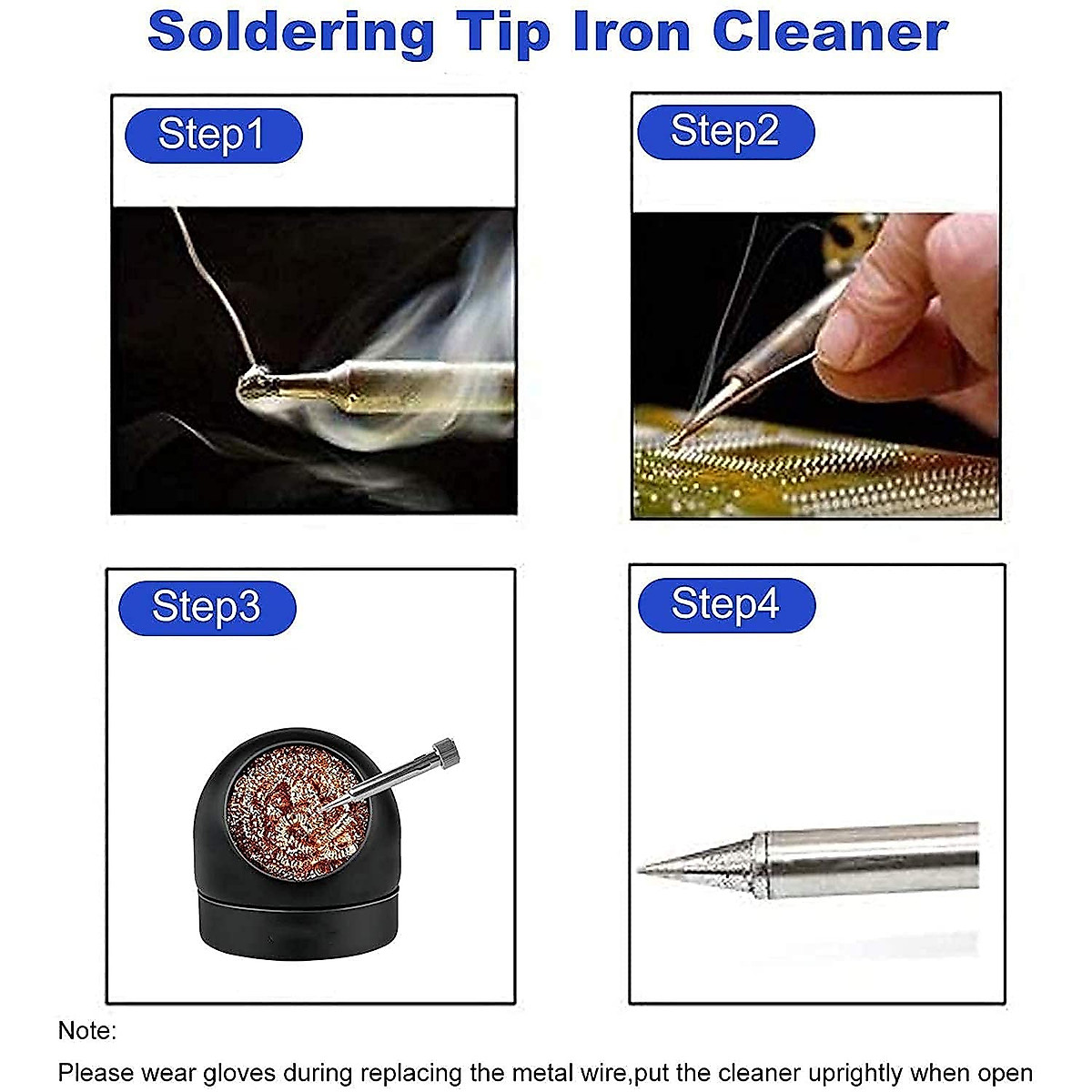 Generic Soldering Iron Tip Cleaner - Non-slip Solder Tip Cleaning Wire Ball & Base Holder Soft Coiled Brass Tip Cleaner Kit (No Water)