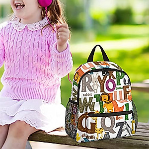 AUUXVA Cartoon Alphabet Animals Kid Backpack for Boy Girl Toddler Preschool Kindergarten Backpack Bookbag Daypack with Chest Strap