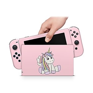 ZOOMHITSKINS Compatible with Switch Skin Cover Pastel Pink Unicorn Pony Magic Cute Little Baby Cartoon Anime 3M Vinyl Decal Sticker Wrap, Made in The USA