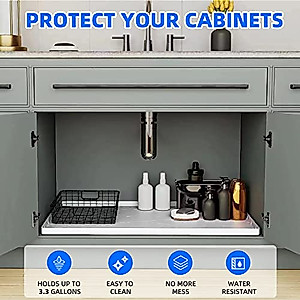 LIMNUO Under Sink Mat for Kitchen Waterproof, 34" x 22" Silicone Under Sink Mat Line for Kitchen and Bathroom,Hold up to 3.3 Gallons Liquid